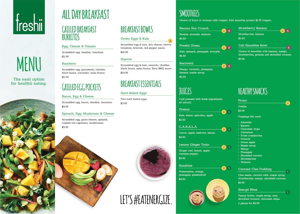 Menu at Freshii restaurant, Maylands