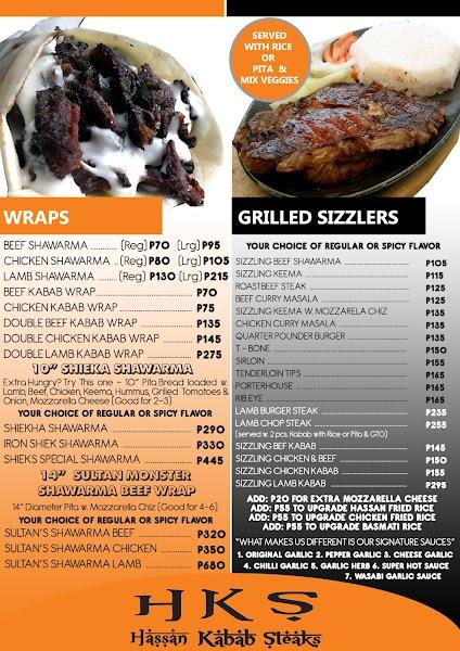 Menu at Hassan Kabab and Steaks pub & bar, Quezon City, Katipunan Ave