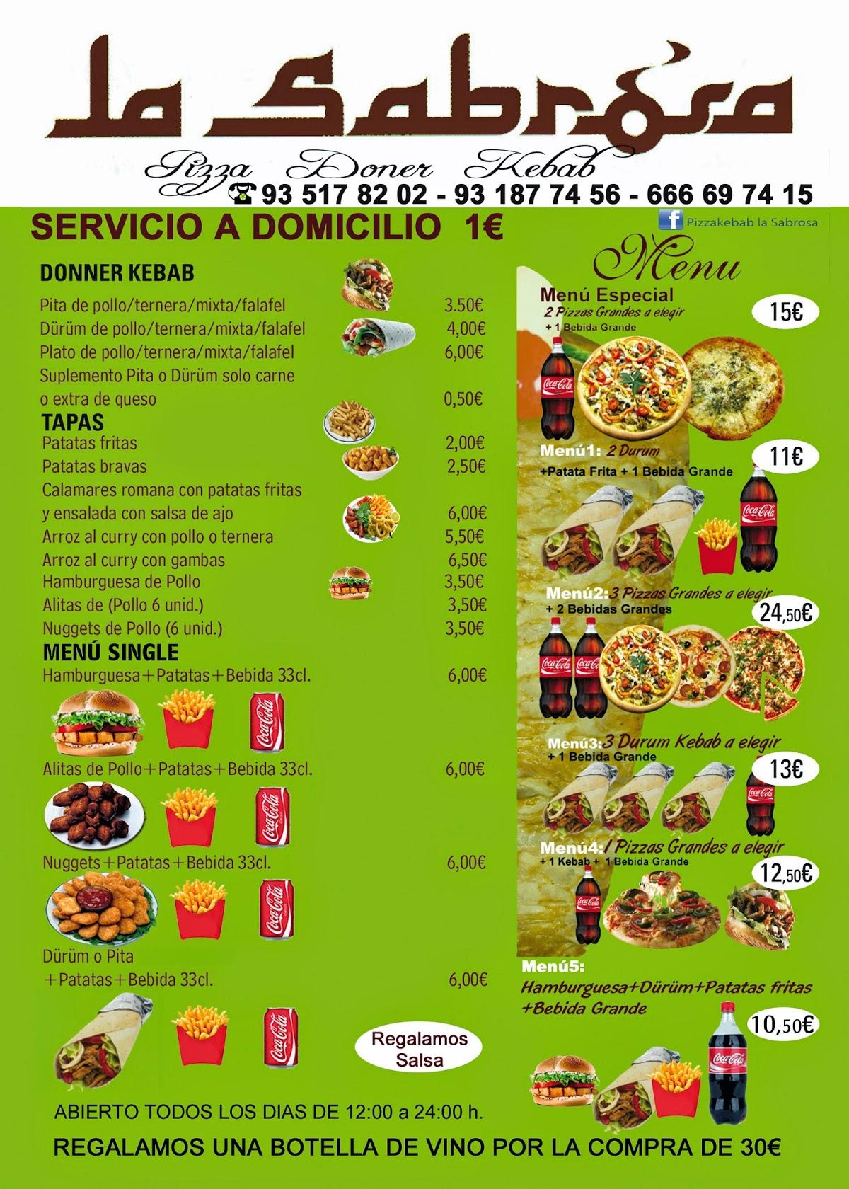 Carta del restaurante La Sabrosa Pizza Doner Kebab, Tarrasa