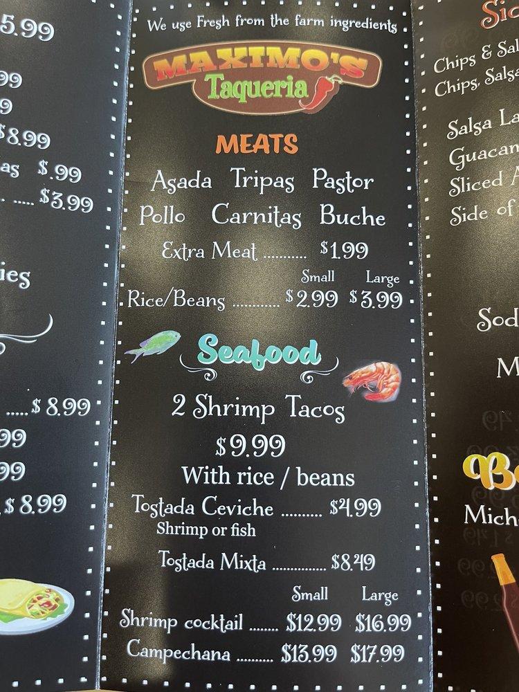 Menu at Maximo's Taqueria visalia restaurant, Visalia