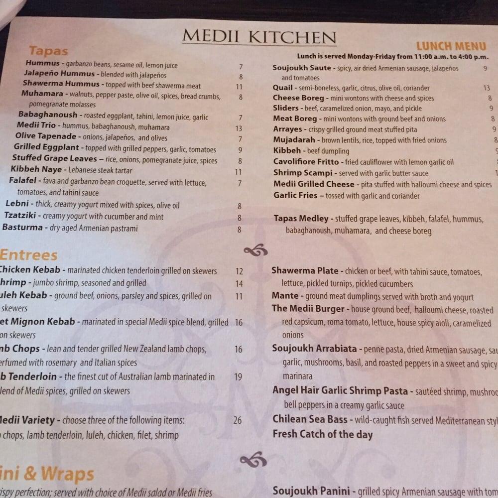 Menu at Medii Kitchen restaurant, Anaheim