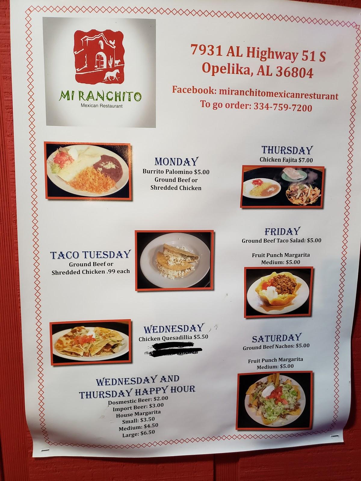 Menu at Mi Ranchito Mexican Restaurant, Opelika