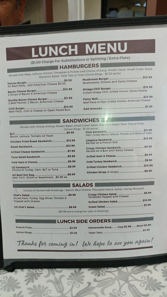Menu at Sam's Cafe, Ceres