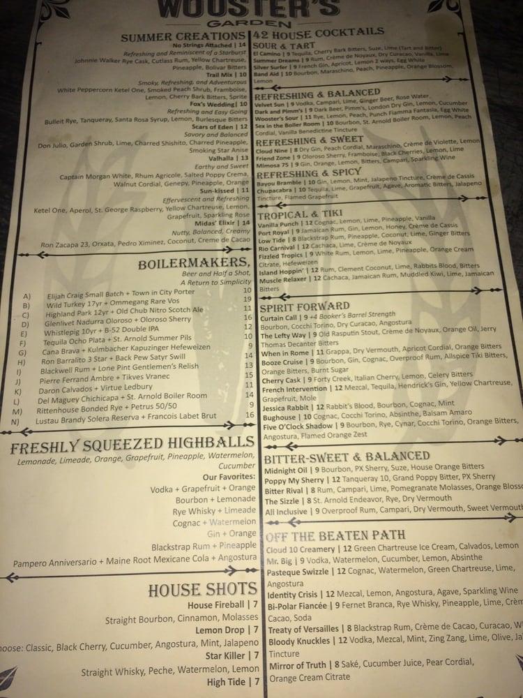Menu at Wooster's Garden pub & bar, Houston