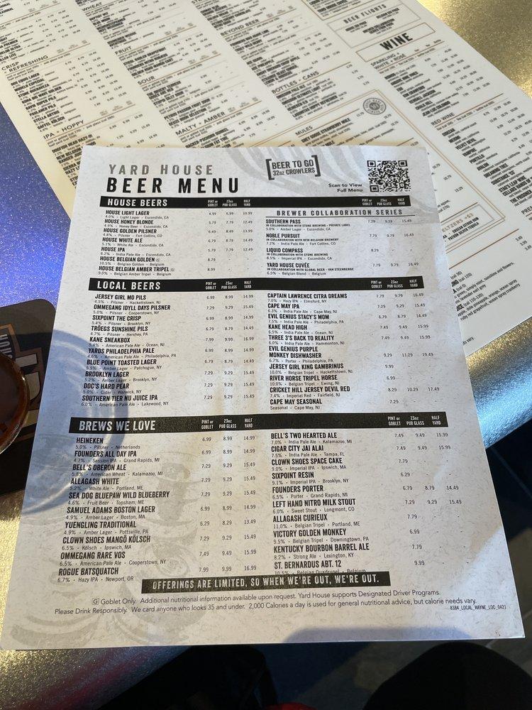 Menu at Yard House pub & bar, Wayne
