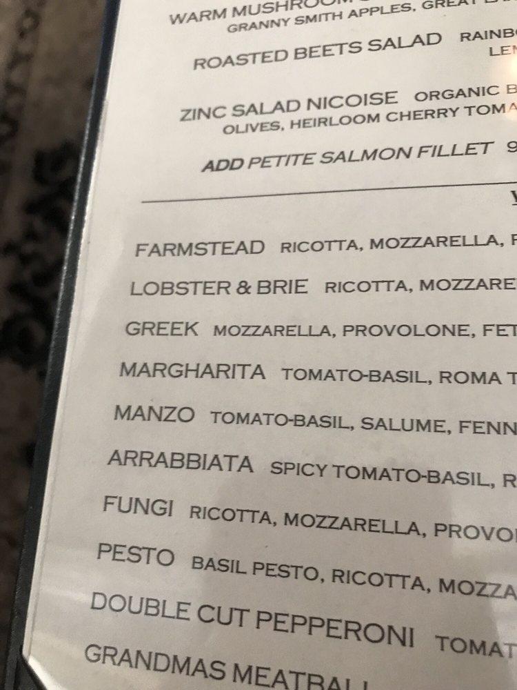 Menu at Zinc Brasserie pizzeria, Sandusky, 215 E Water St