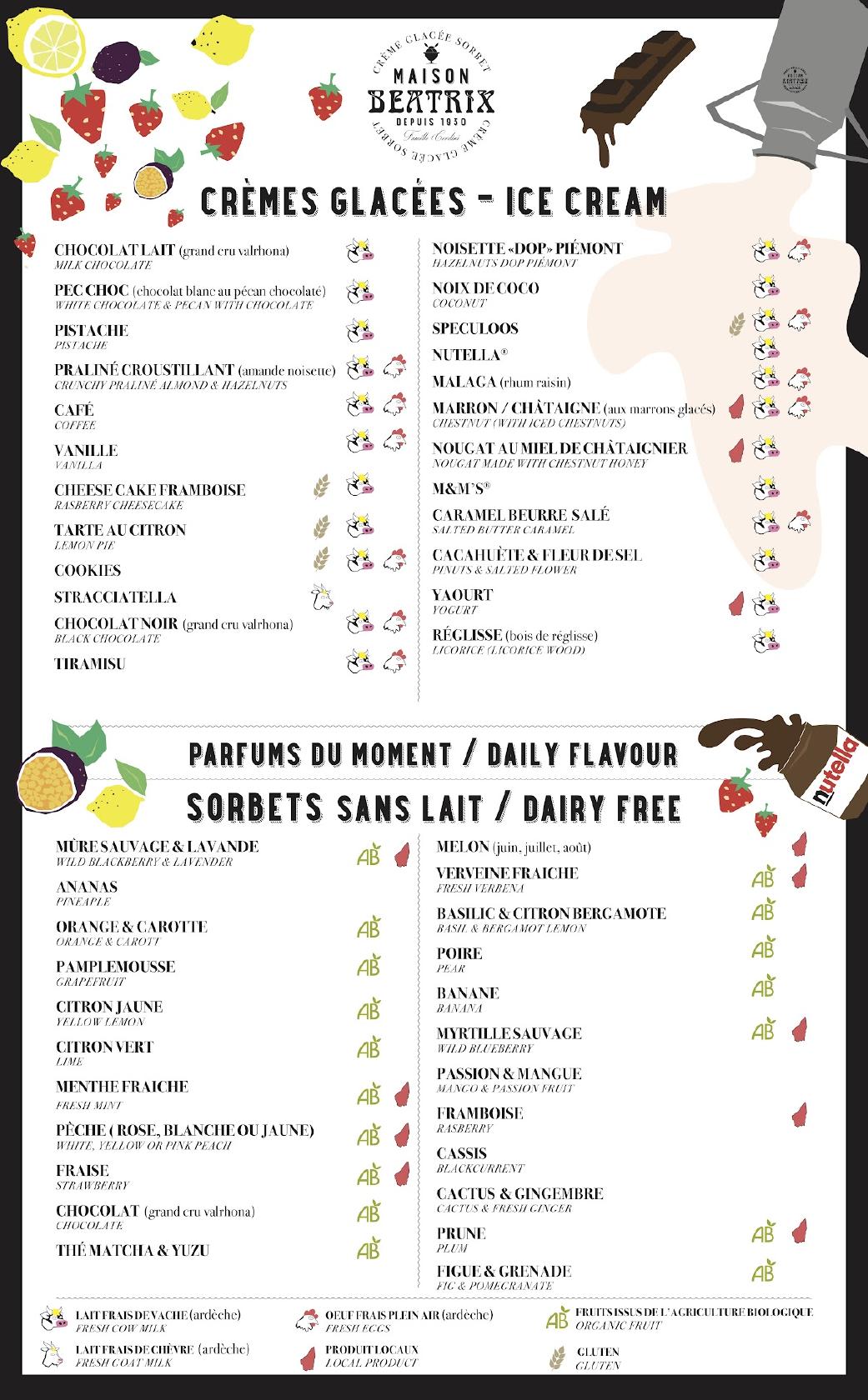 Menu au Glacier Beatrix, Vallon-Pont-d'Arc