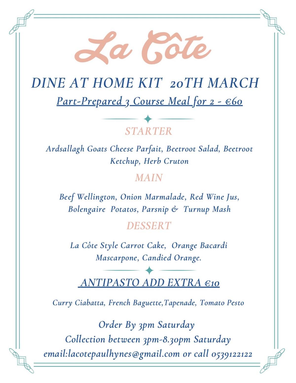 Menu at La Côte Seafood Restaurant, Wexford