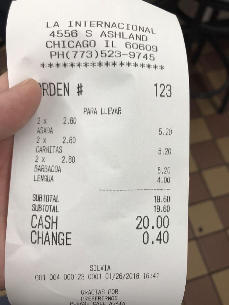 Menu at La Internacional Supermercado restaurant, Chicago