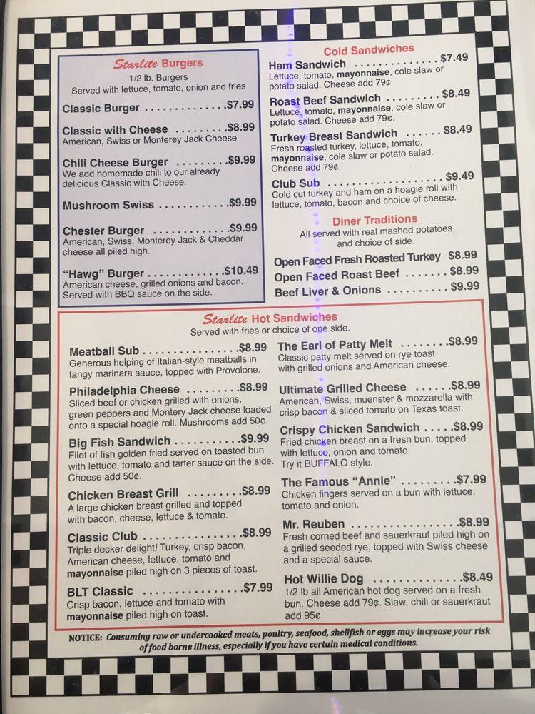 Menu at Starlite Diner restaurant, Daytona Beach