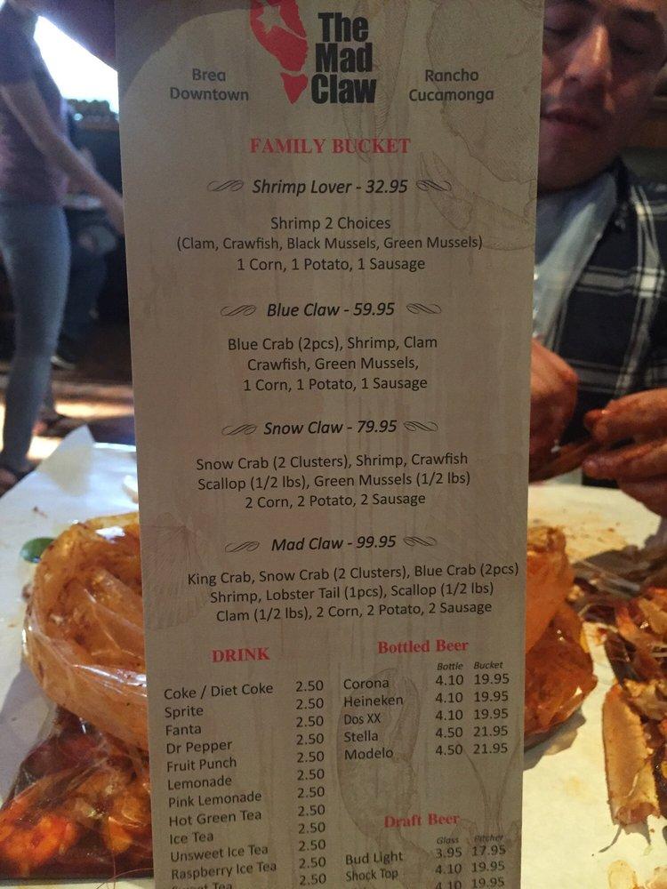 Menu at The Mad Claw restaurant, Rancho Cucamonga