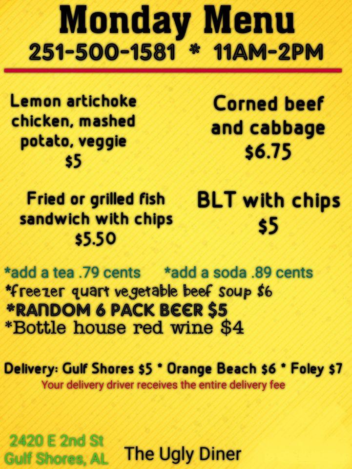 Menu at The ugly Diner restaurant, Gulf Shores