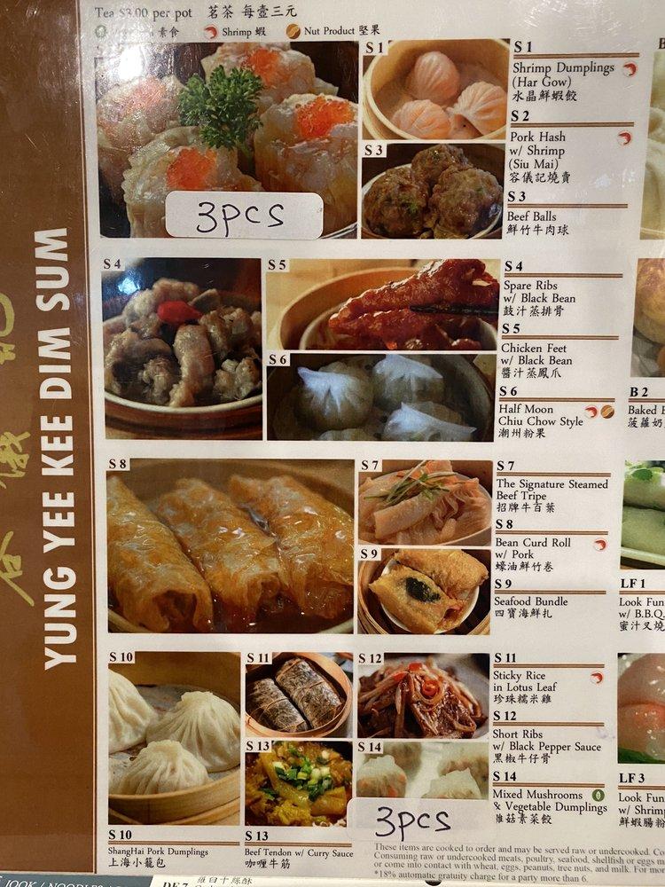 Menu at Yung Yee Kee Dim Sum restaurant, Honolulu