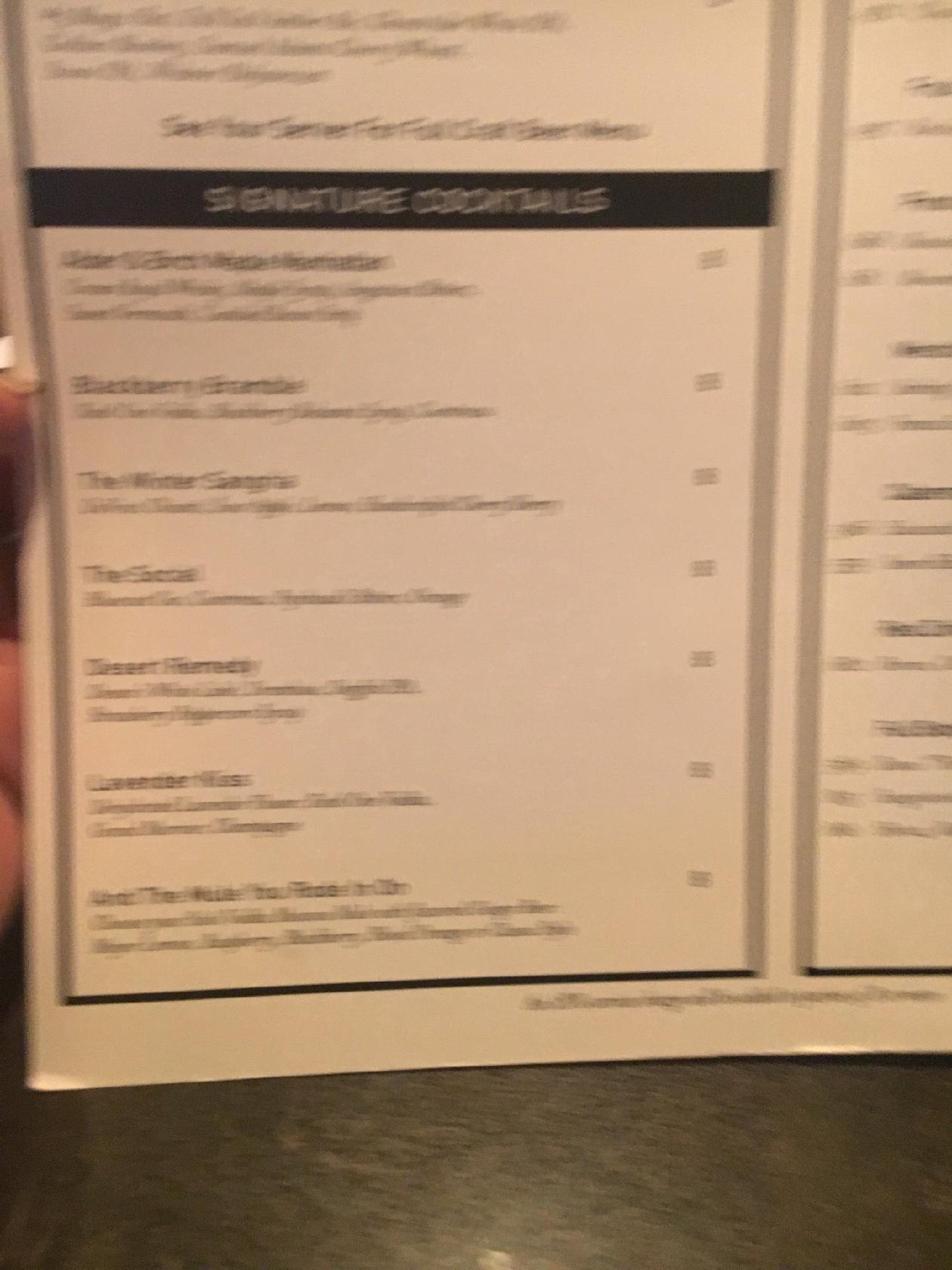 Menu at Alder & Birch pub & bar, Las Vegas
