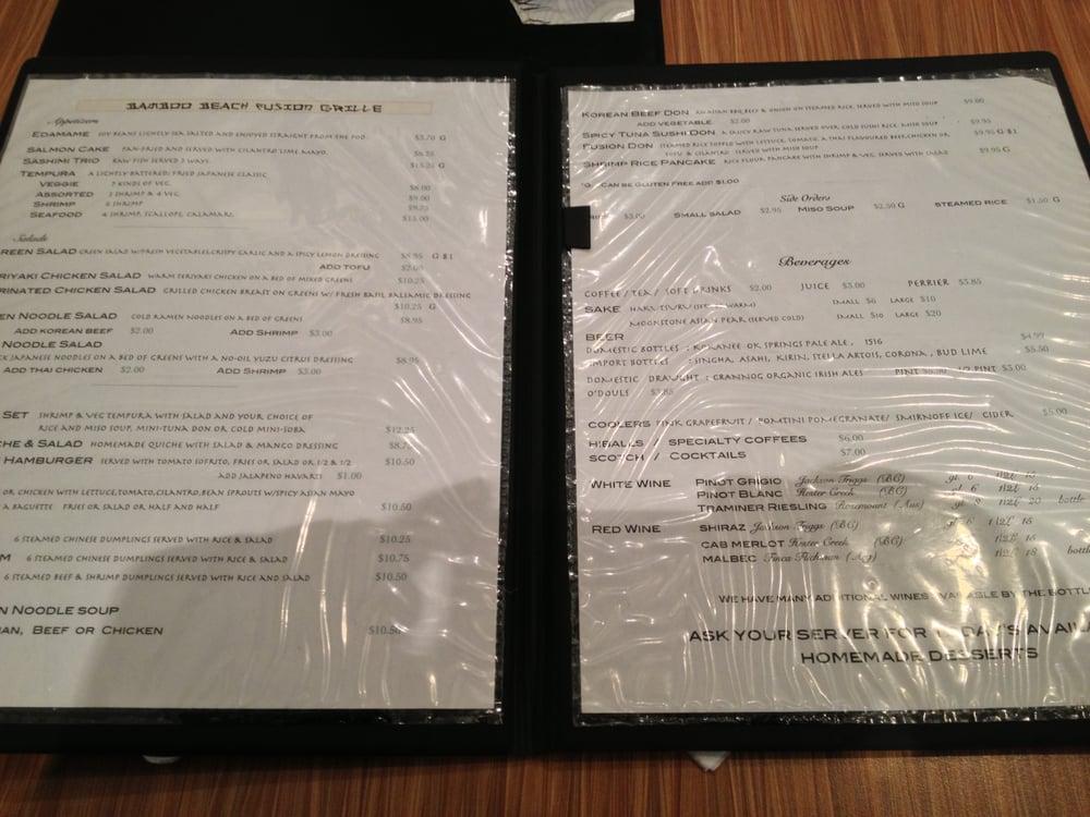 Menu at Bamboo Beach Fusion Grille restaurant, Vernon
