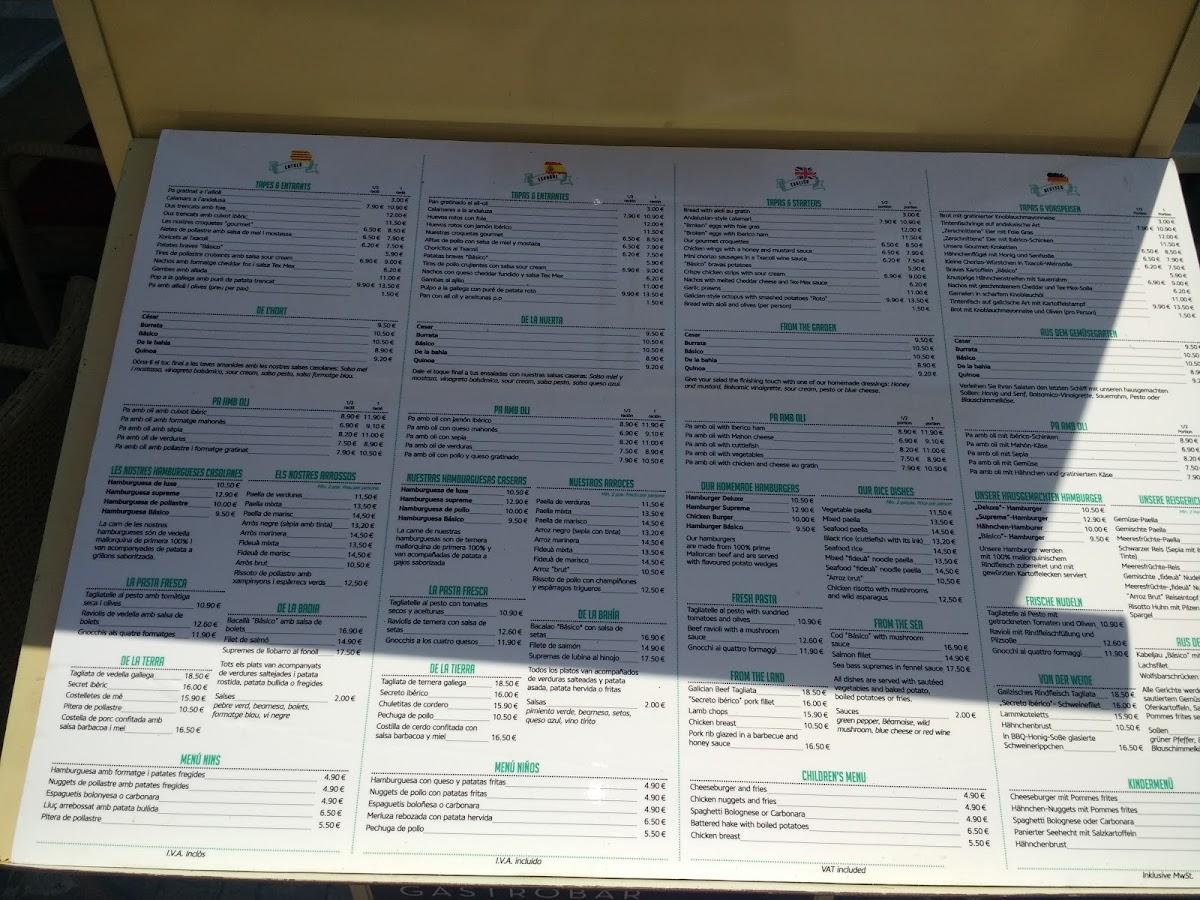 Menu at Basico Gastrobar, Alcúdia