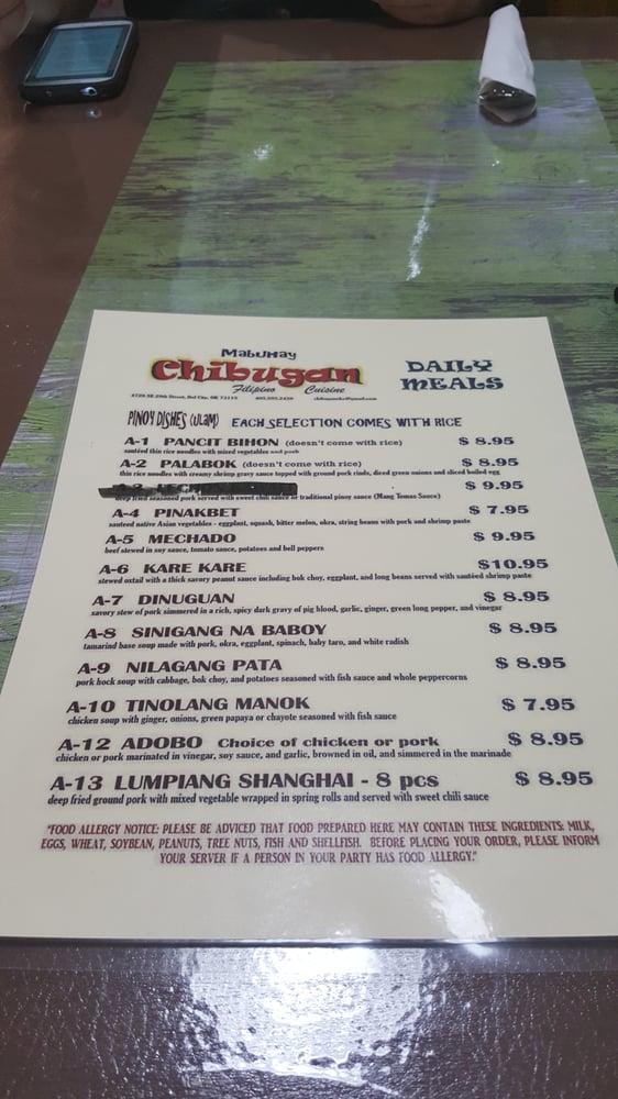 Menu at Chibugan Filipino Cuisine restaurant, Del City