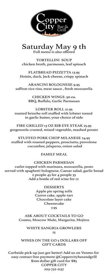 Menu at Copper City Bar & Grill, Ansonia