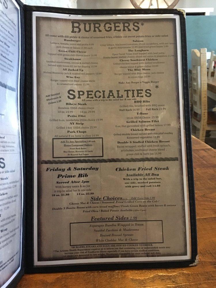 Menu at Double S Steakhouse, Willcox