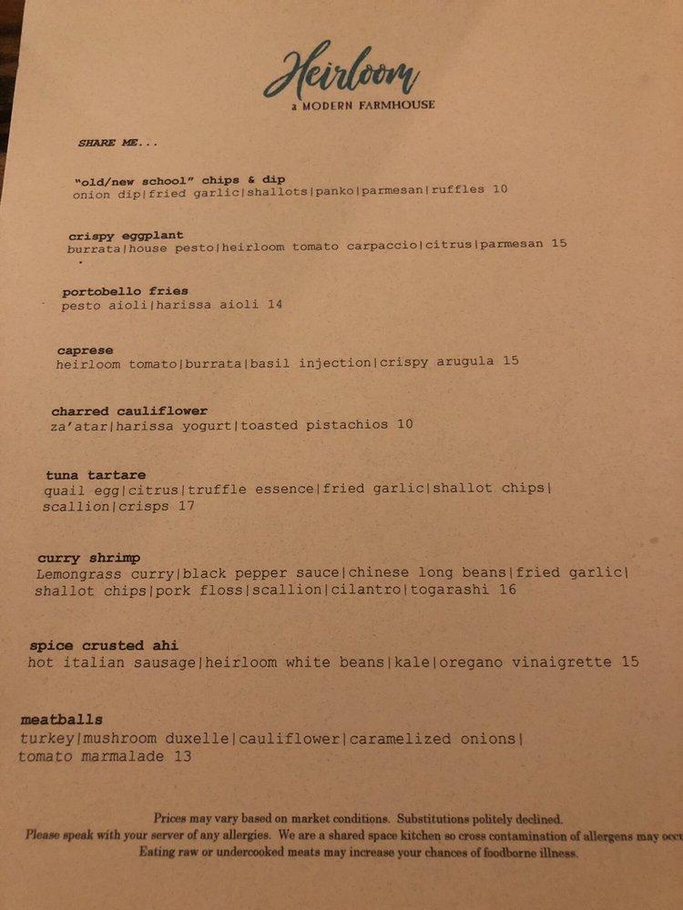 Carta del pub y bar Heirloom a Modern Farmhouse, Huntington Beach