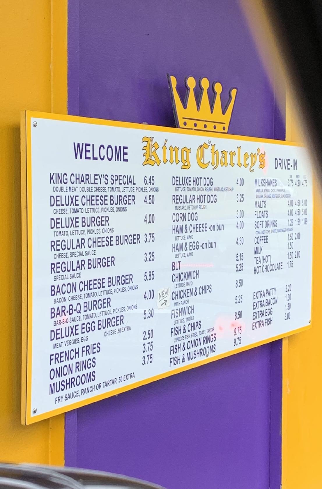 Menu at King Charley's Drive-In restaurant, Snohomish