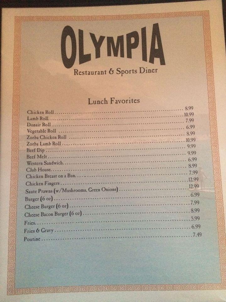 Menu at Olympia Restaurant, Hinton