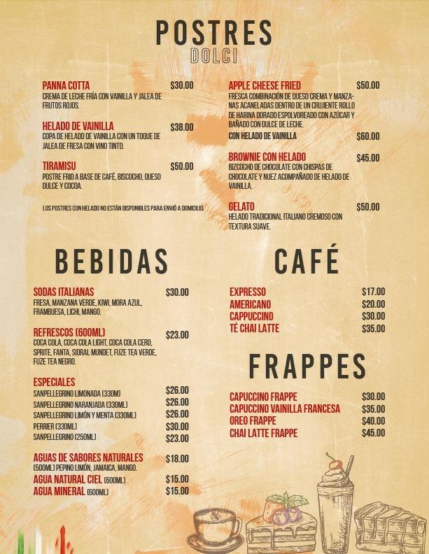 Menu at Palermo Pasta pizza y soda restaurant, Celaya