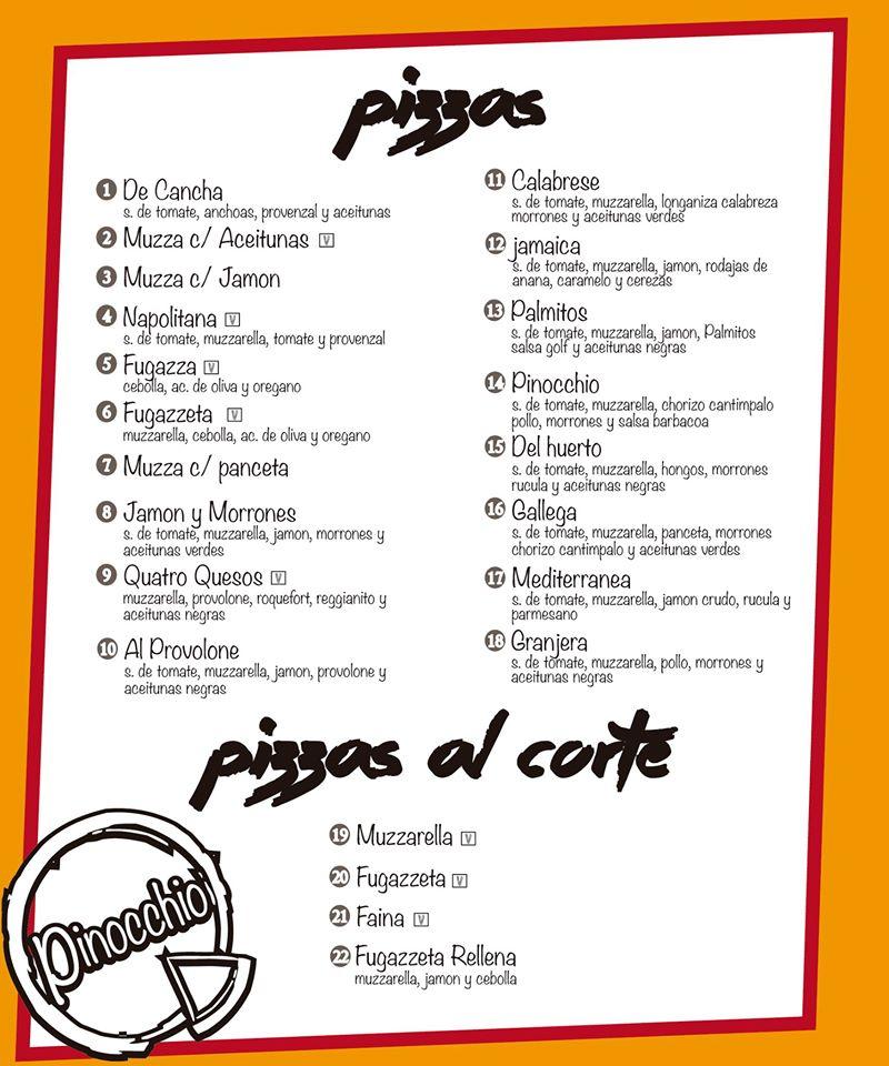 Menu at Pinocchio Pizzas y Empanadas pizzeria, Mar del Plata