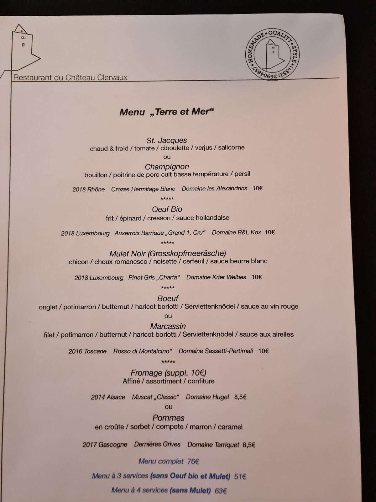 Menu at Restaurant du château, Clervaux