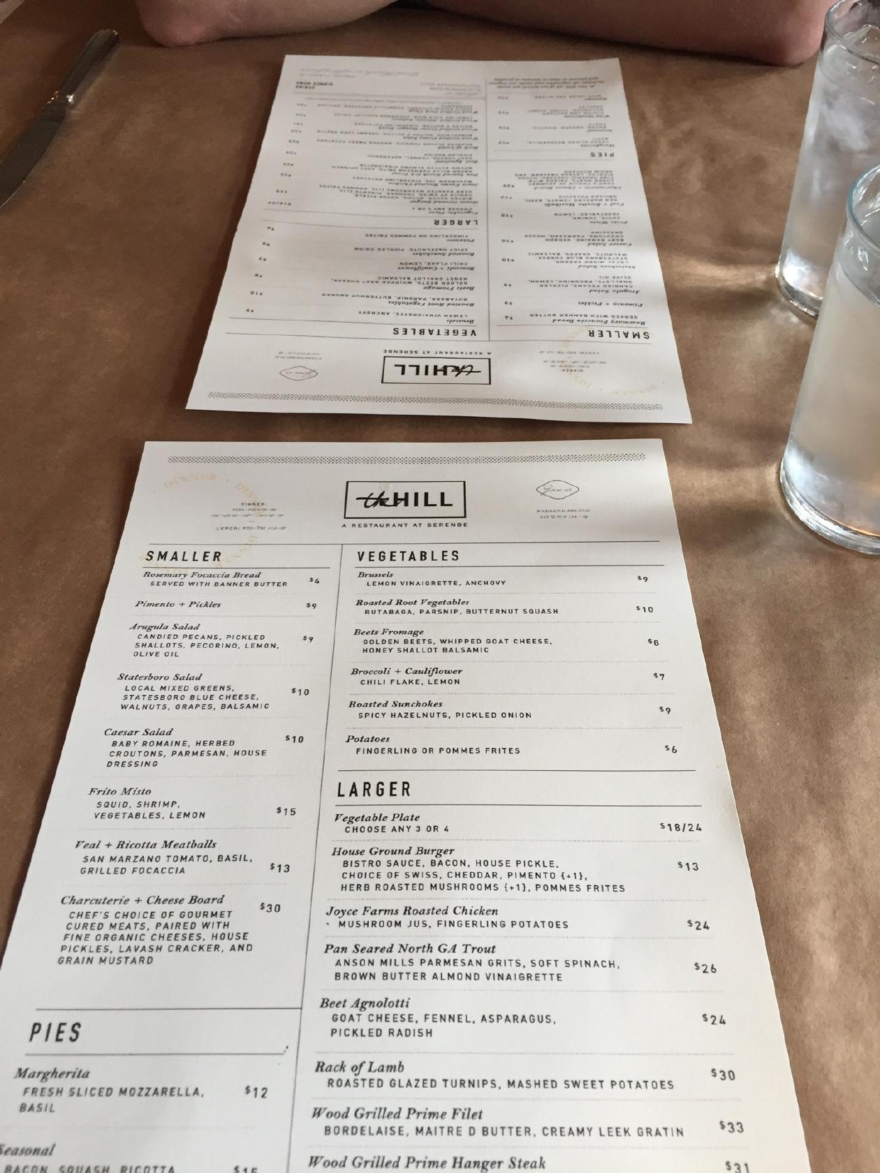Menu at The Hill at Serenbe pub & bar, Palmetto