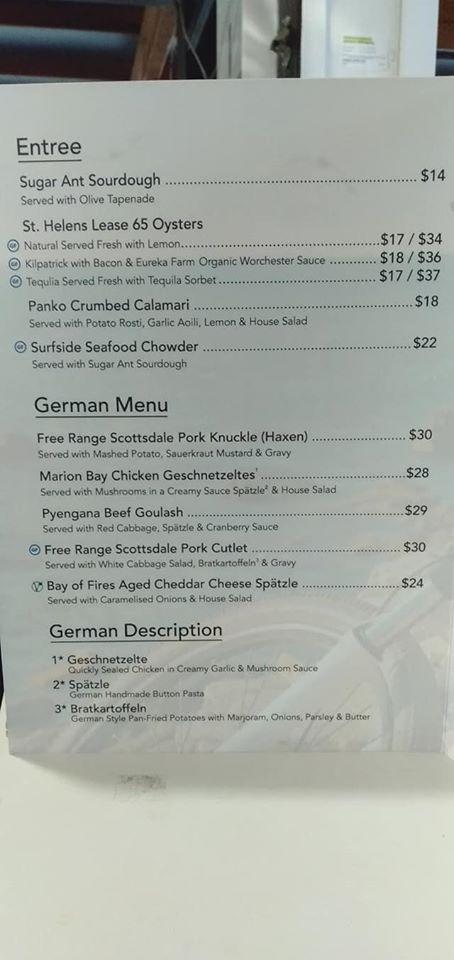 Menu at The Surfside Beaumaris - Beers, Burgers & Beds pub & bar, Beaumaris