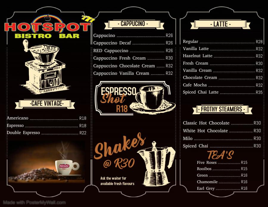 Menu at Hotspot Bistro Bar, Port Elizabeth