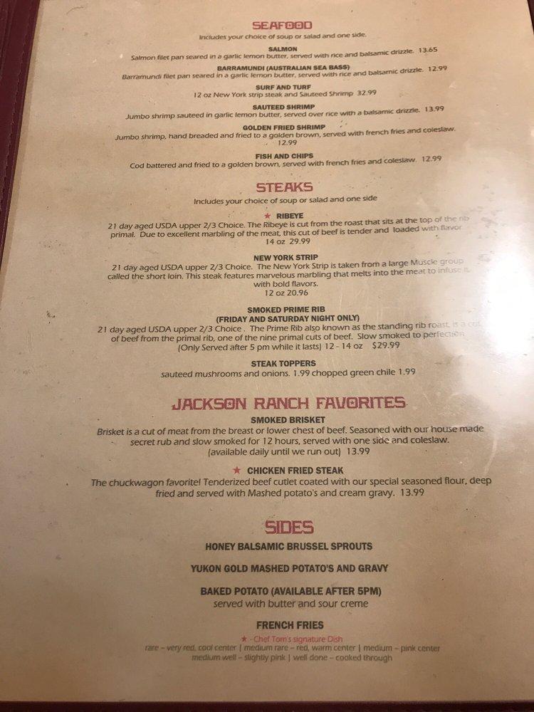Menu at Jackson Ranch Steakhouse, Socorro