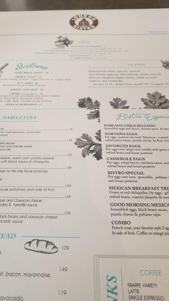 Menu at London Bistro & Café, Cabo San Lucas, Av. del Pescador Local 1 A