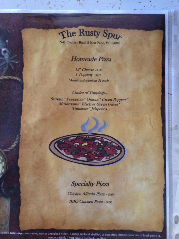 Menu at Rusty Spur Saloon pub & bar, Kewaskum