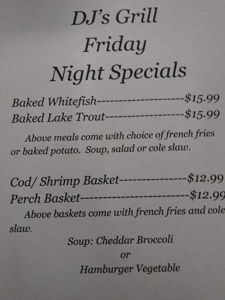 Menu at DJ’s Grill pub & bar, Lake Linden