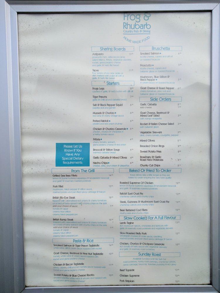 Menu at Frog & Rhubarb, Luton, 30 Church Road