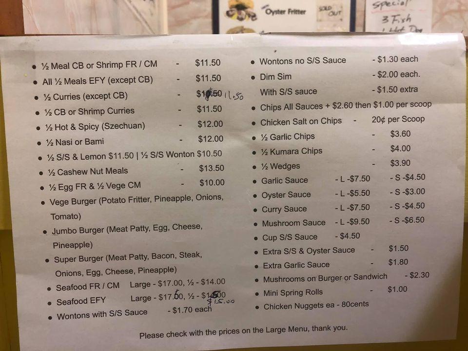Menu at Holiday Inn Chinese Takeaways restaurant, Dannevirke