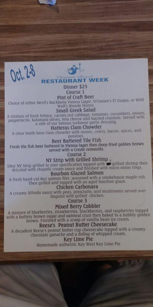 Menu at Icehouse Restaurant, Virginia Beach