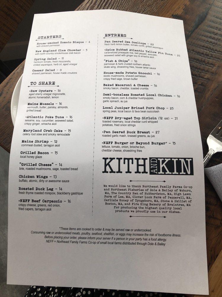 Menu at Kith and Kin pub & bar, Hudson