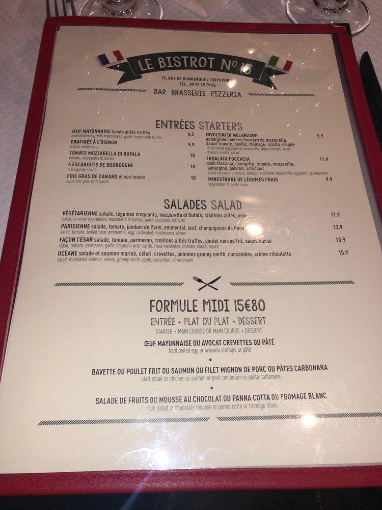 Menu at Le Bistrot 15 cafe, Paris, 27 Bd de Vaugirard