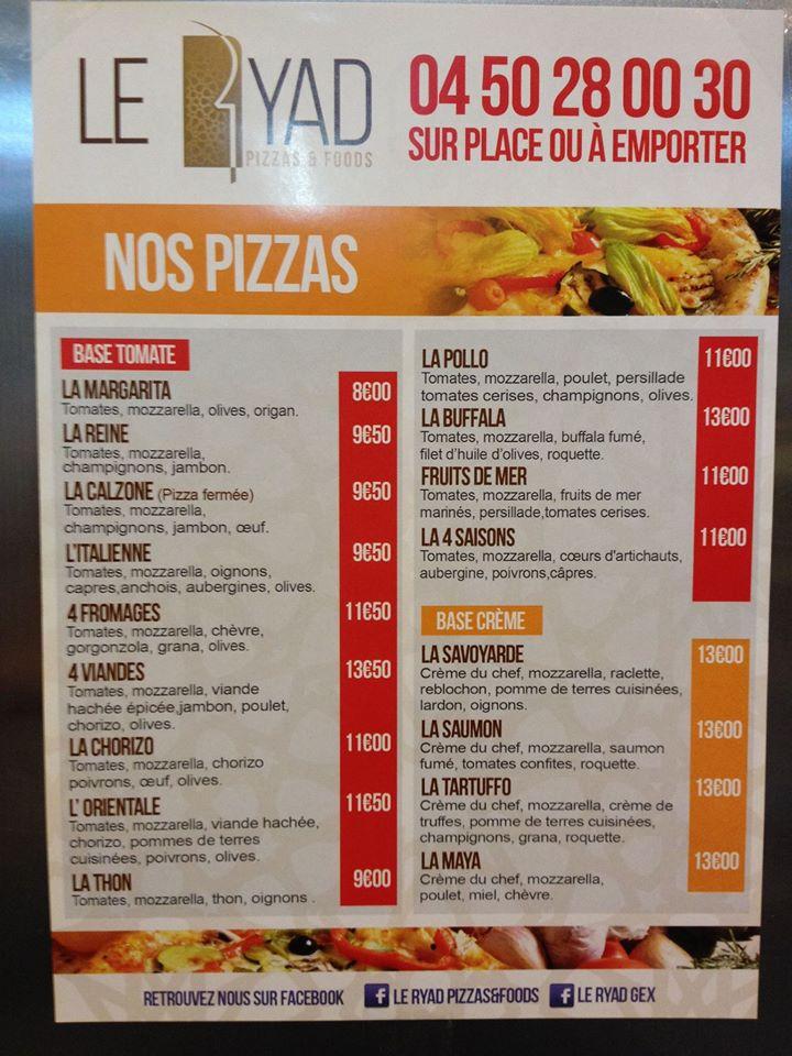 Menu at Le Ryad restaurant, Gex