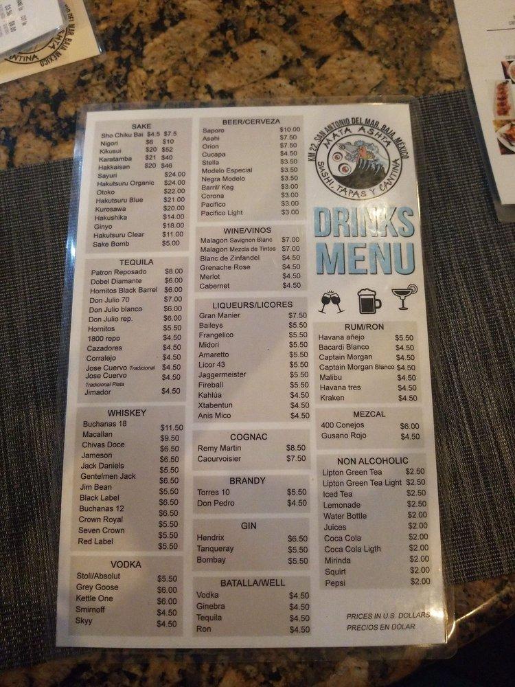Menu at Mata Ashta Restaurant Sushi Tapas and Cantina, Tijuana