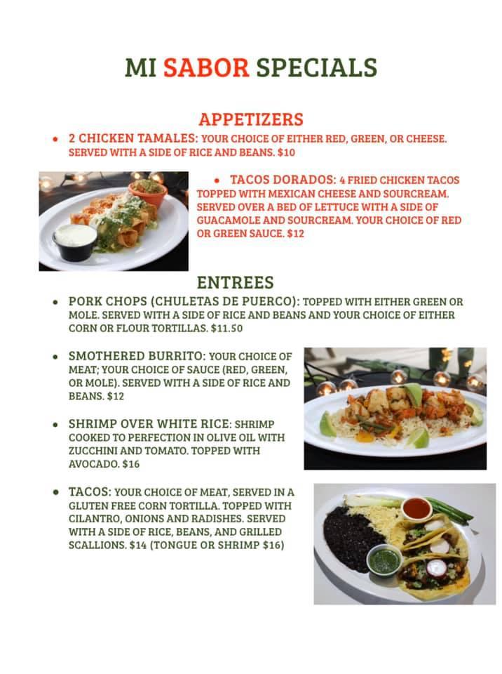 Menu at Mi Sabor restaurant, Flemington
