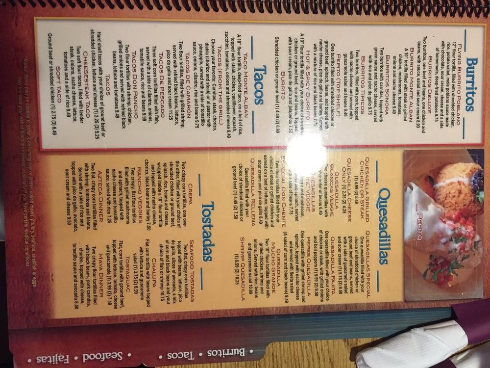 Menu at Monte Alban Restaurante Mexicano, Murphy