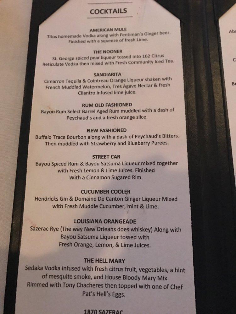 Carta de Pat Gallagher's 527 Restaurant & Bar, Mandeville
