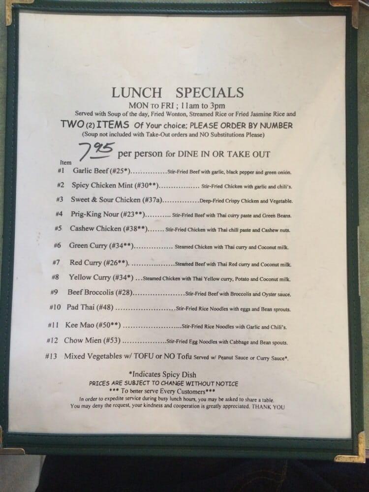 Menu at Thai House Cafe, Prescott