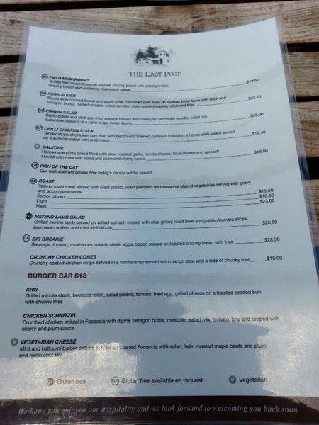 Menu at The Last Post, Restaurant, Bar & Catering Service, Oamaru