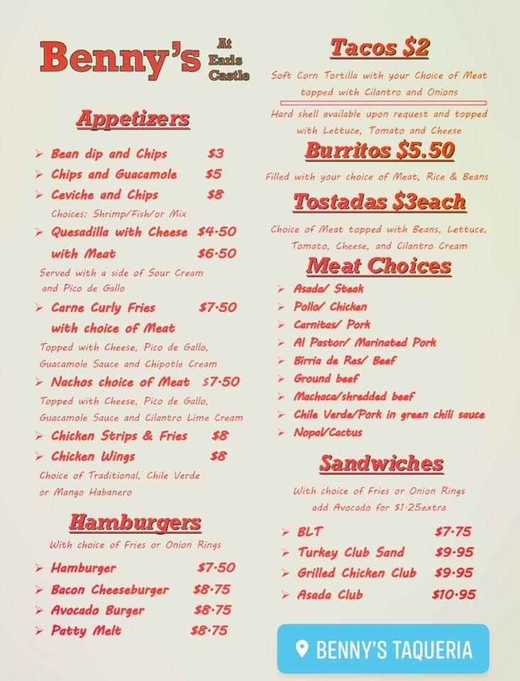 Menu at Earl's at the Castle restaurant, Bullhead City, 491 Long Ave