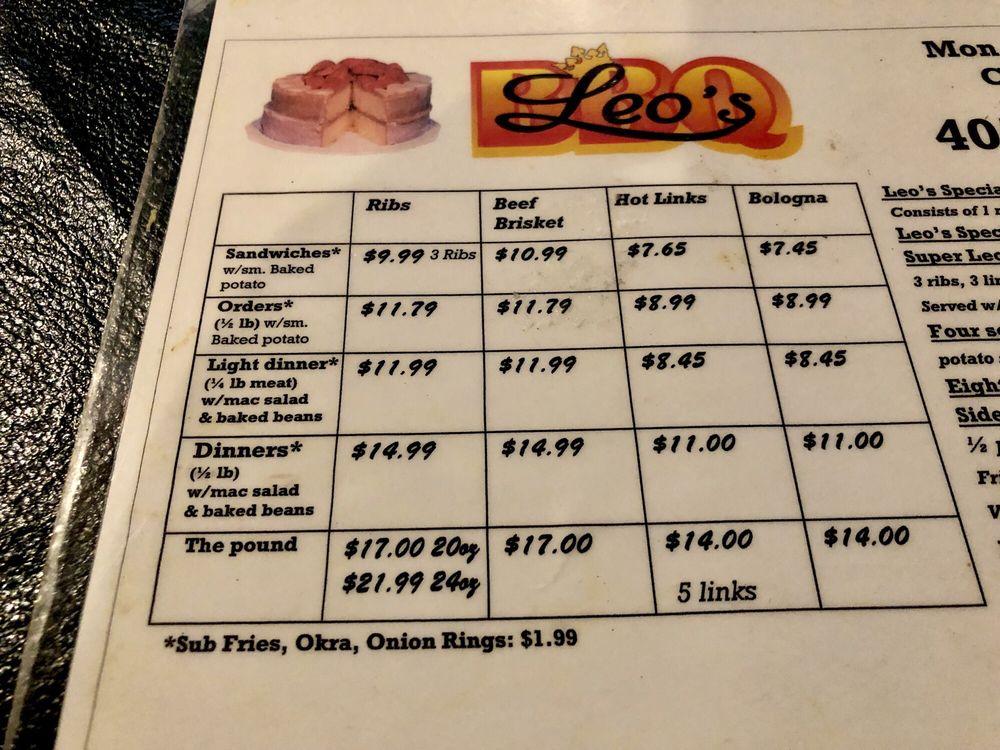Menu at Leo's BBQ, Oklahoma City